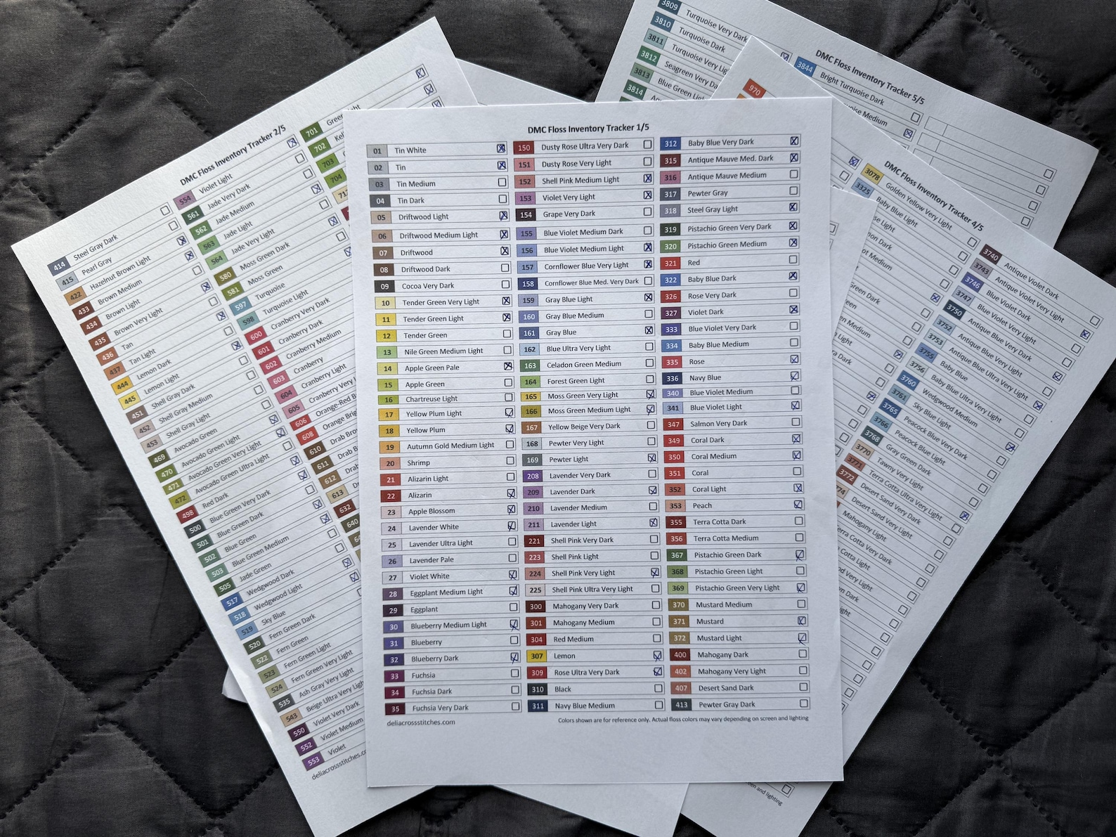 DMC Floss Inventory Tracker With Color Names 5 Page Printable Checklist ...
