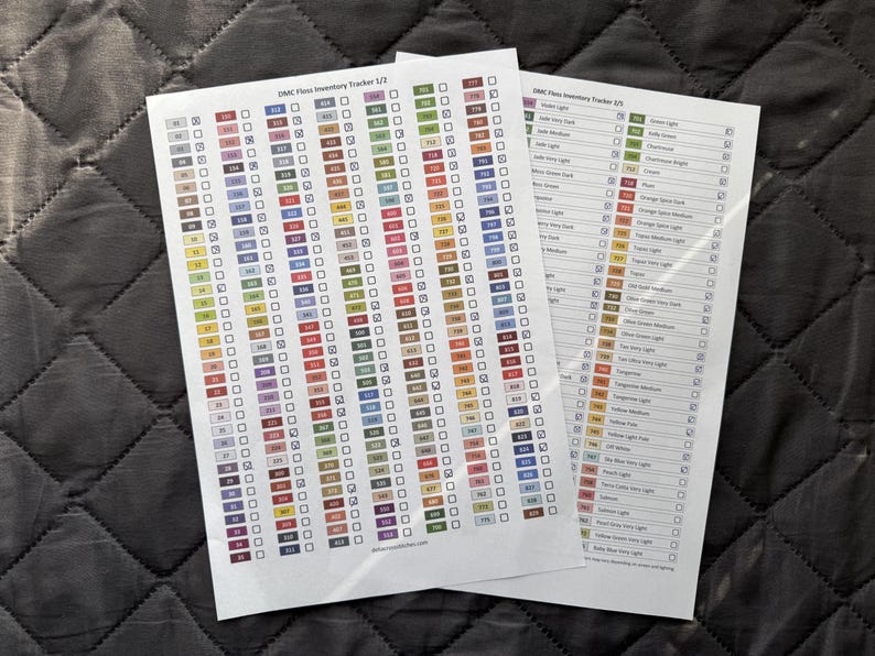 DMC Floss Inventory Tracker With Checkboxes – 2 Pages | Printable DMC ...