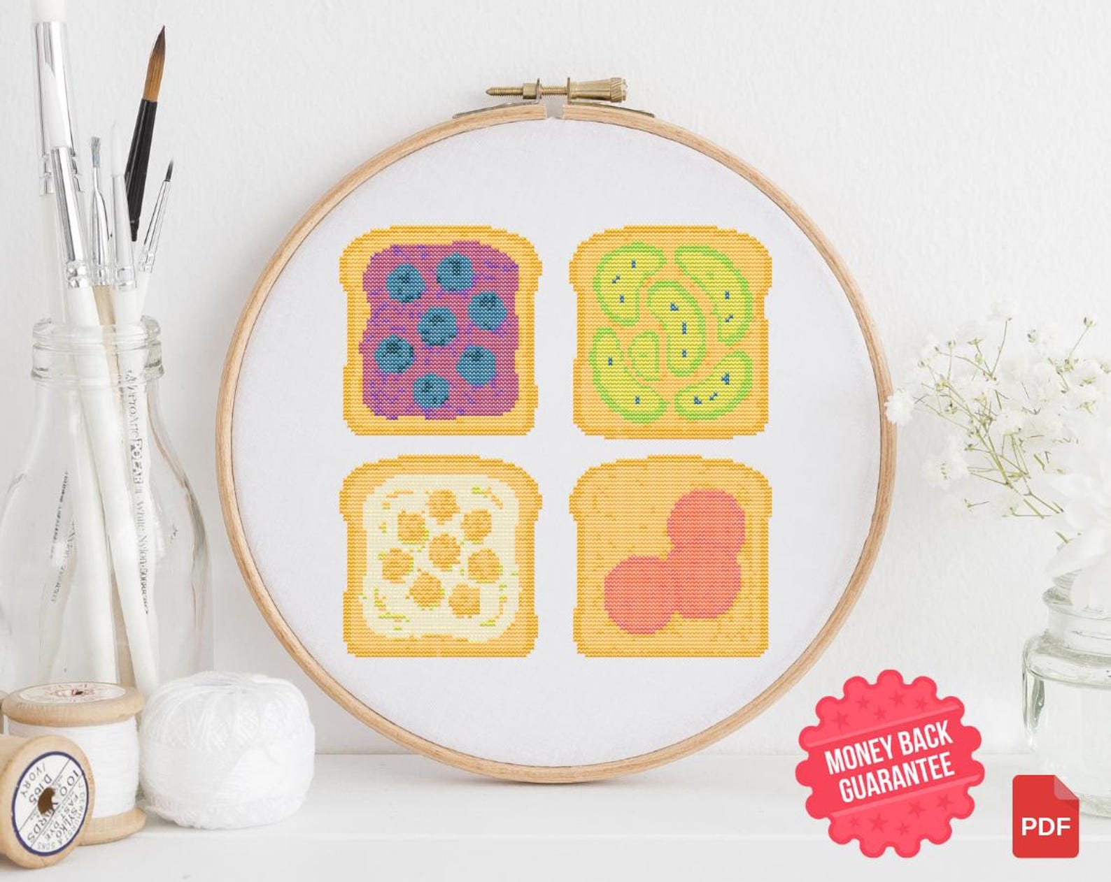 Funky Toast Cross Stitch Pattern: Blueberry Jam Breakfast Art (PDF ...