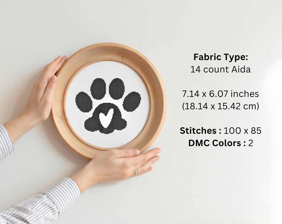 Cat Paw Cross Stitch Pattern, Cat Paw Heart Instant Download PDF ...