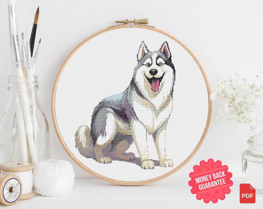 Husky Cross Stitch Pattern, Dog Embroidery Design PDF, DIY Stitching ...