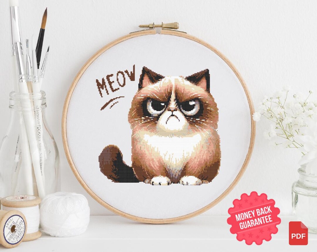 Grumpy Cat Cross Stitch Pattern Funny DIY Kit for Cat Lovers Digital ...