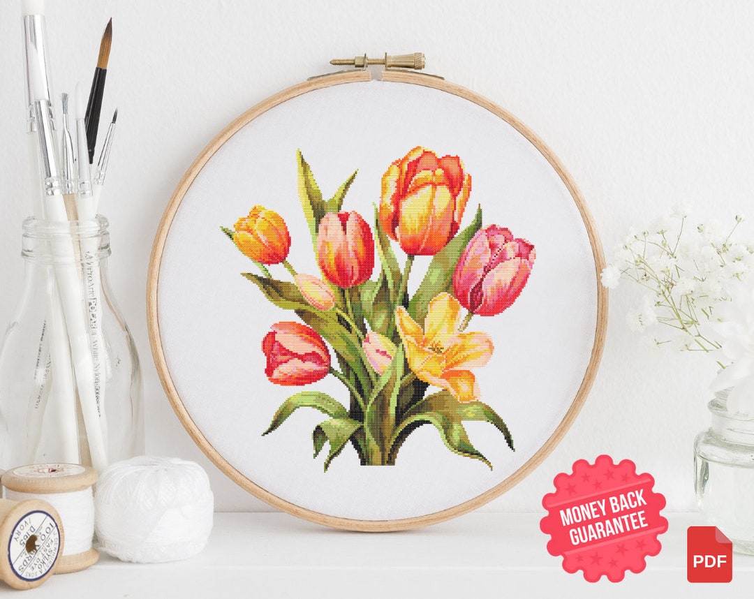 Watercolor Tulip Cross Stitch Pattern PDF - Instant Download, Flower ...