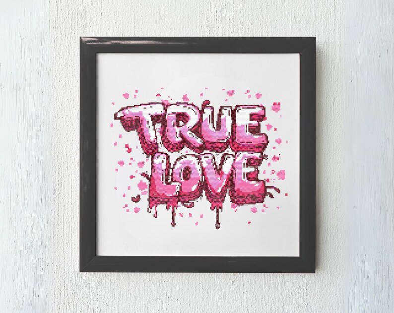 True Love Graffiti Cross Stitch Pattern, Modern Typography PDF, Pink ...
