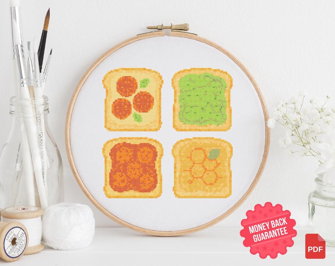 Whimsical Toast Cross Stitch Pattern: Breakfast Kitchen Art (PDF ...