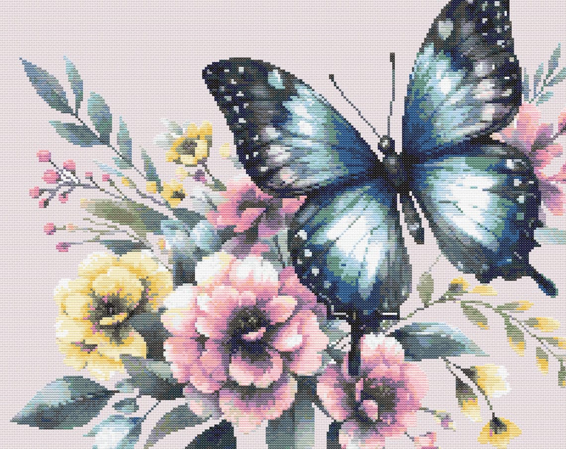 Floral Butterfly Cross Stitch Pattern Butterfly Counted Cross Stitch ...