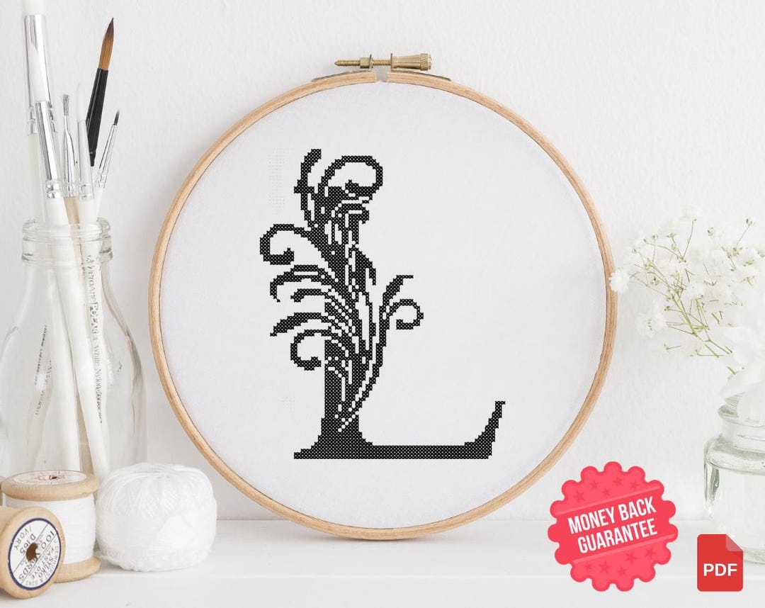 Floral Letter L Cross Stitch Pattern Elegant Floral Monogram l Cross ...