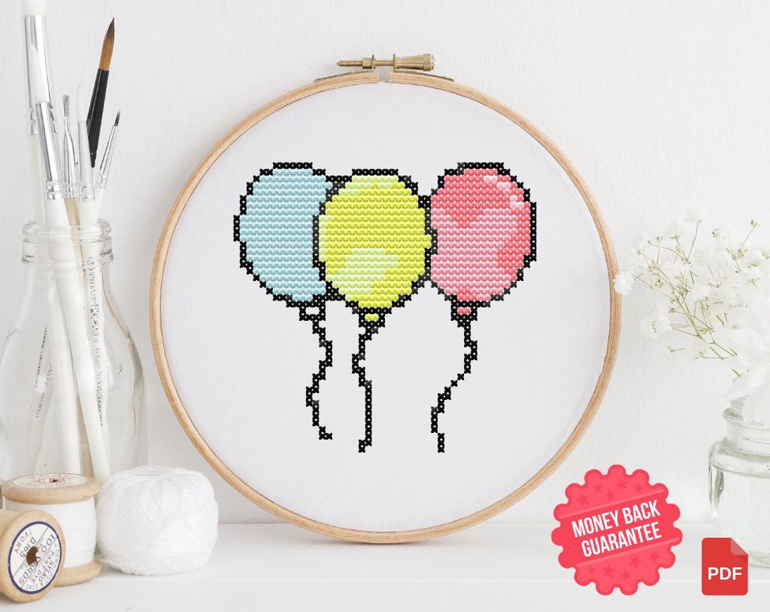 Colorful Balloons Cross Stitch Pattern Easy Birthday DIY Craft for Fun ...