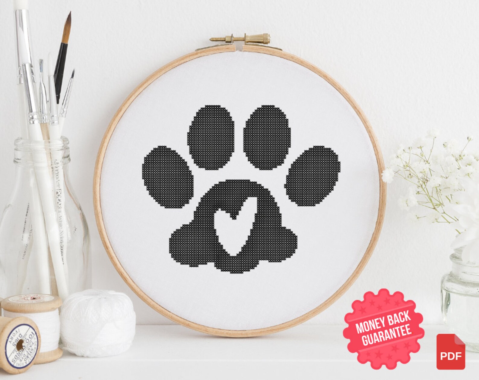 Cat Paw Cross Stitch Pattern, Cat Paw Heart Instant Download PDF ...