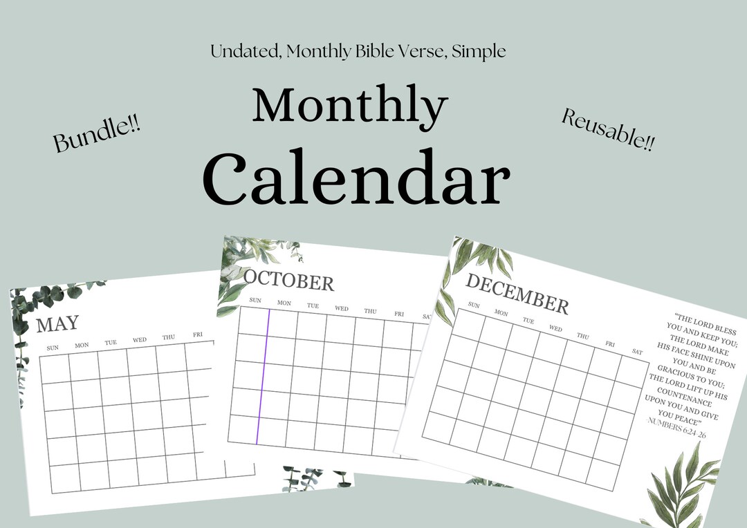 Undated, Minimalist Bible Verse Monthly Planner and Calendar - Etsy