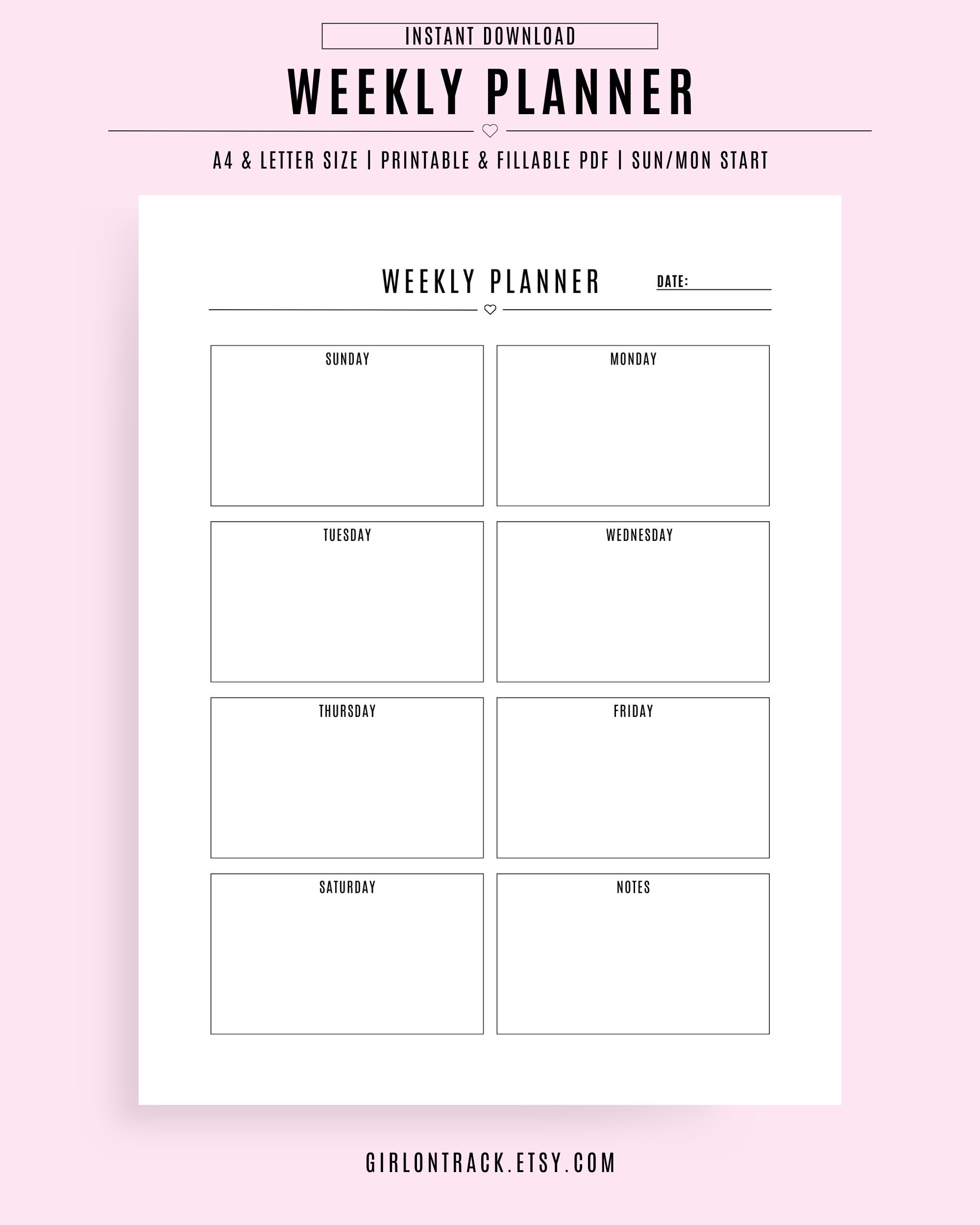 Weekly Planner, Printable Planner, Weekly Organizer, Minimalist Weekly ...