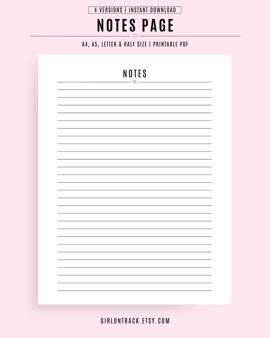 Notes Page Printable, Lined Notes Template, Note Taking, Writing Paper ...