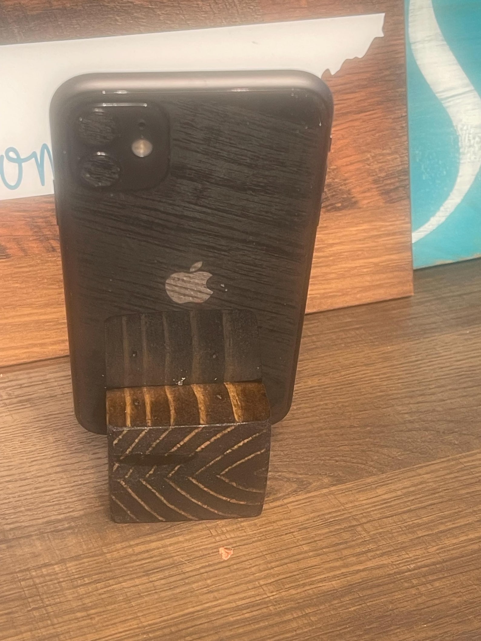 Handmade Wooden Phone Stand | Reclaimed Wood Desk Accessory | Eco ...