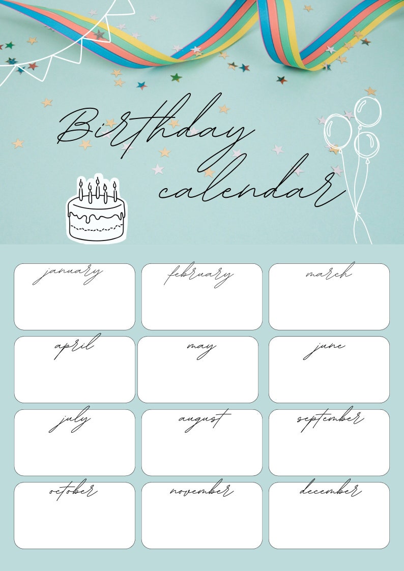 Digital Birthday Calendar - Etsy