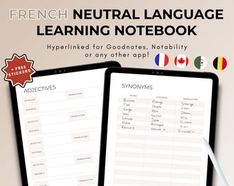 French White Language Learning Notebook, Hyperlinked Journal, iPad ...
