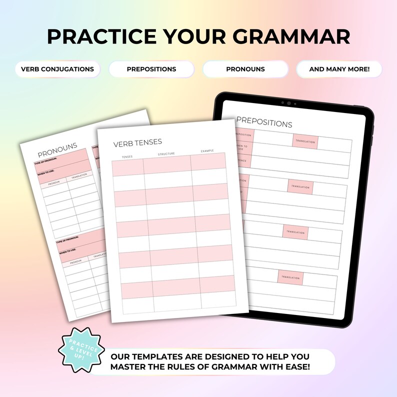 Pastel Rainbow Language Learning Notebook, Hyperlinked Journal, iPad ...
