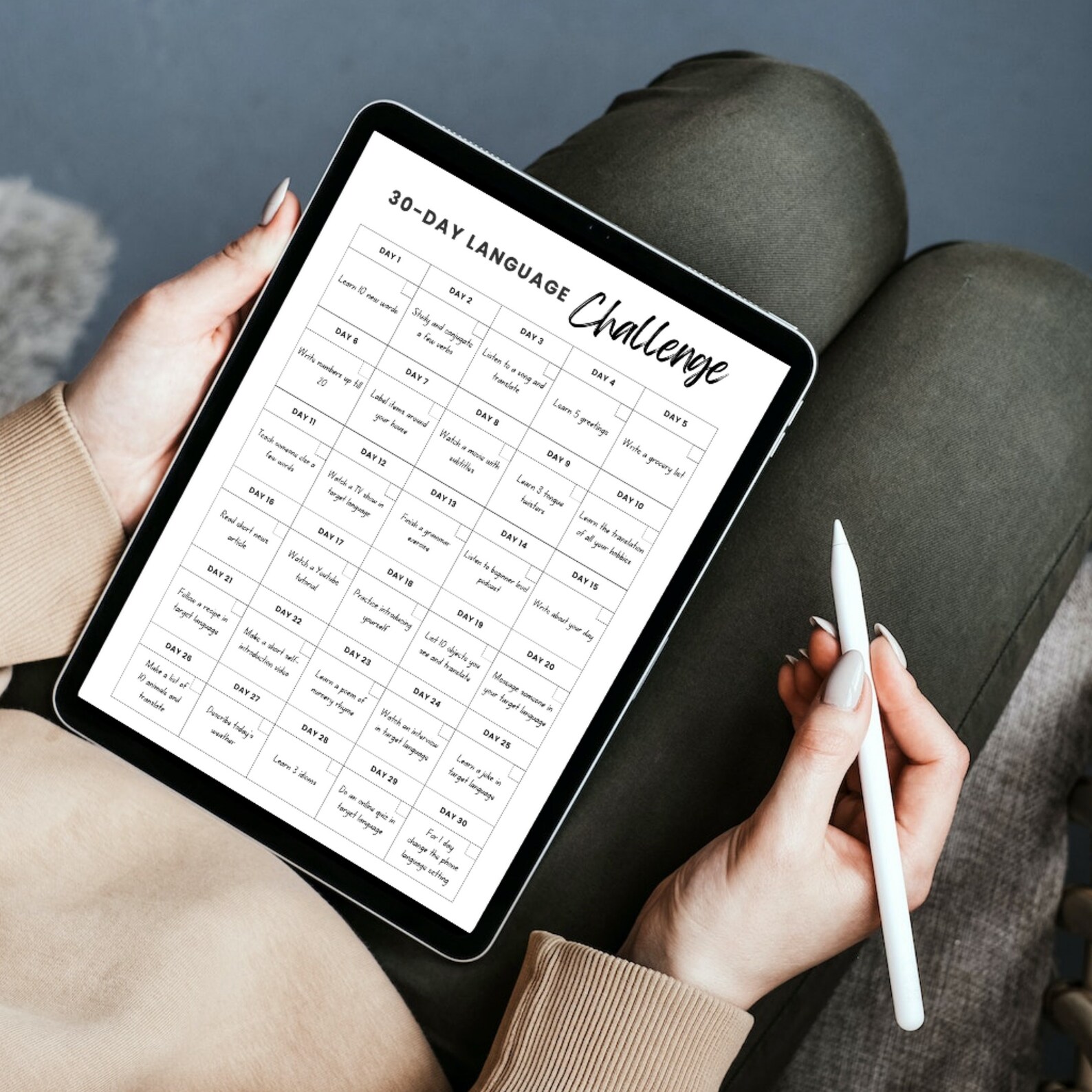 30 Day Language Learning Challenge Printable Worksheet, Language Study ...