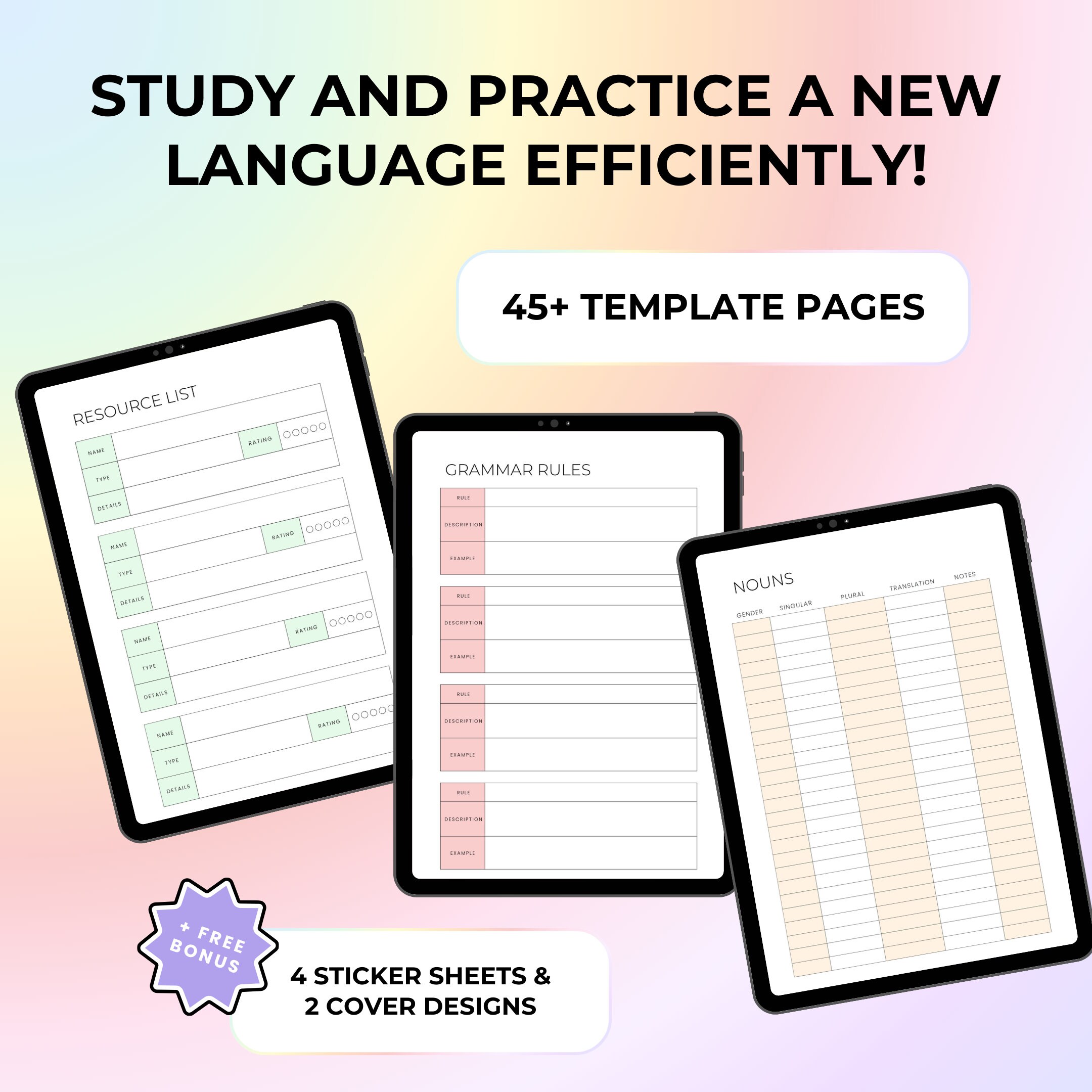 Pastel Rainbow Language Learning Notebook, Hyperlinked Journal, iPad ...