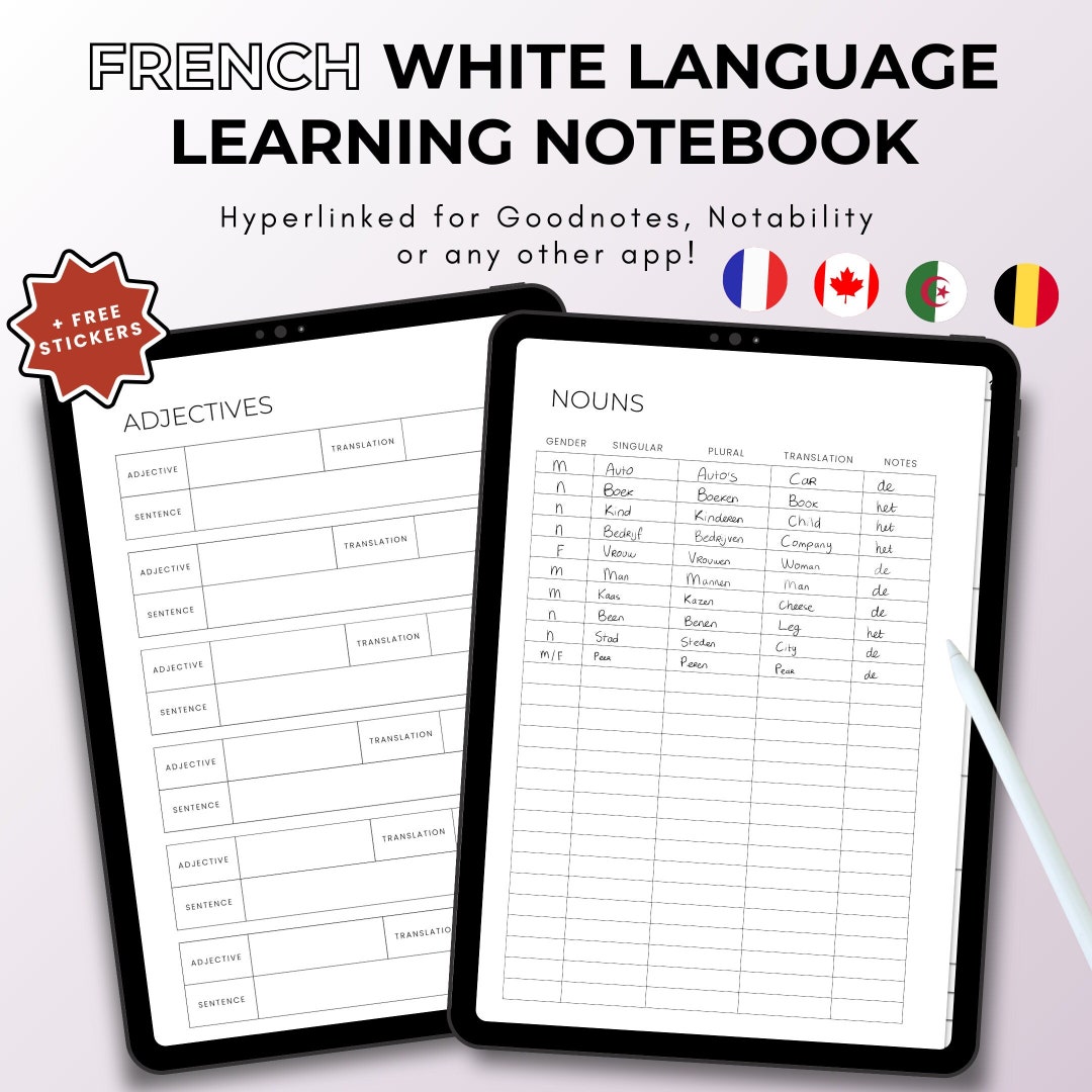 French White Language Learning Notebook, Hyperlinked Journal, iPad ...