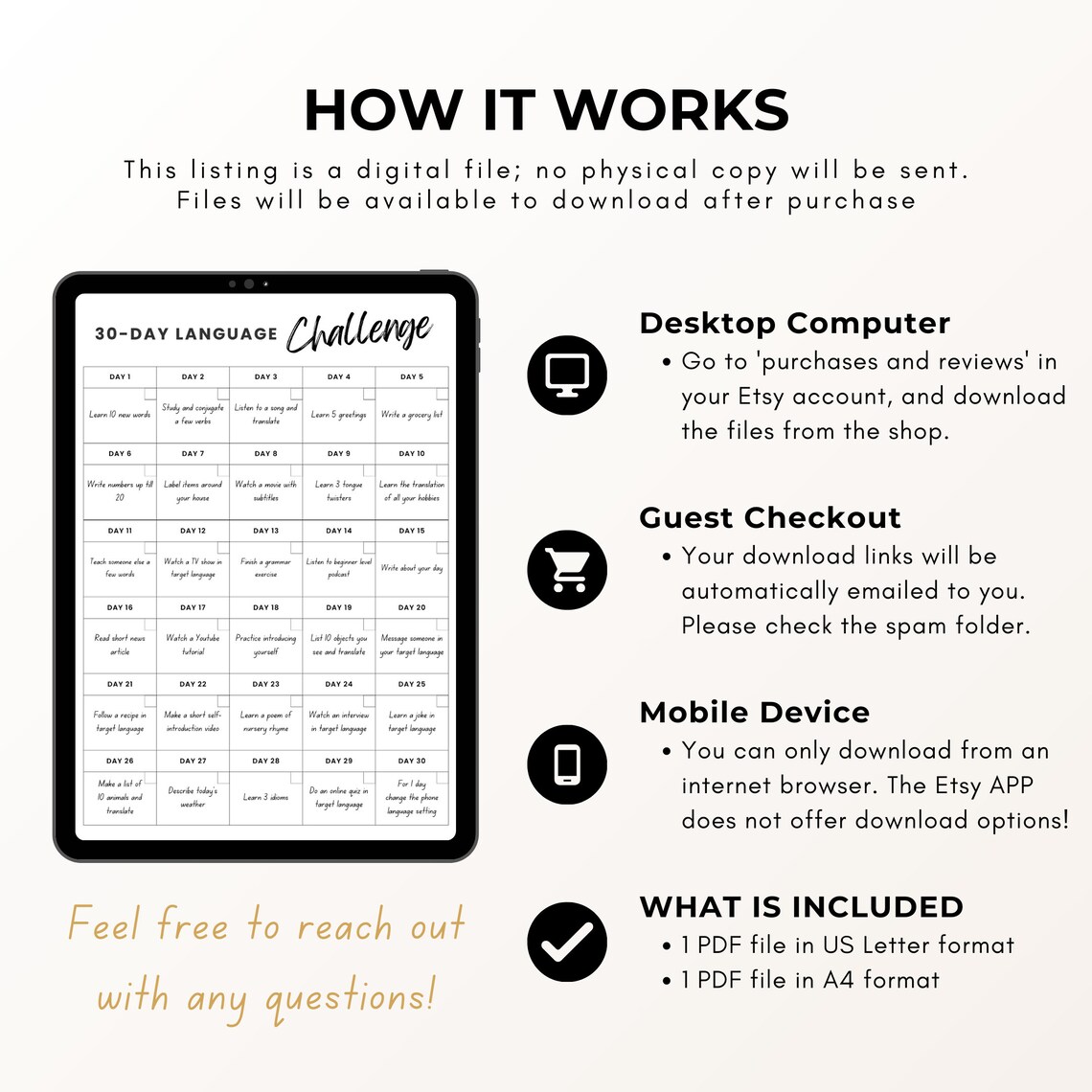 30 Day Language Learning Challenge Printable Worksheet, Language Study ...