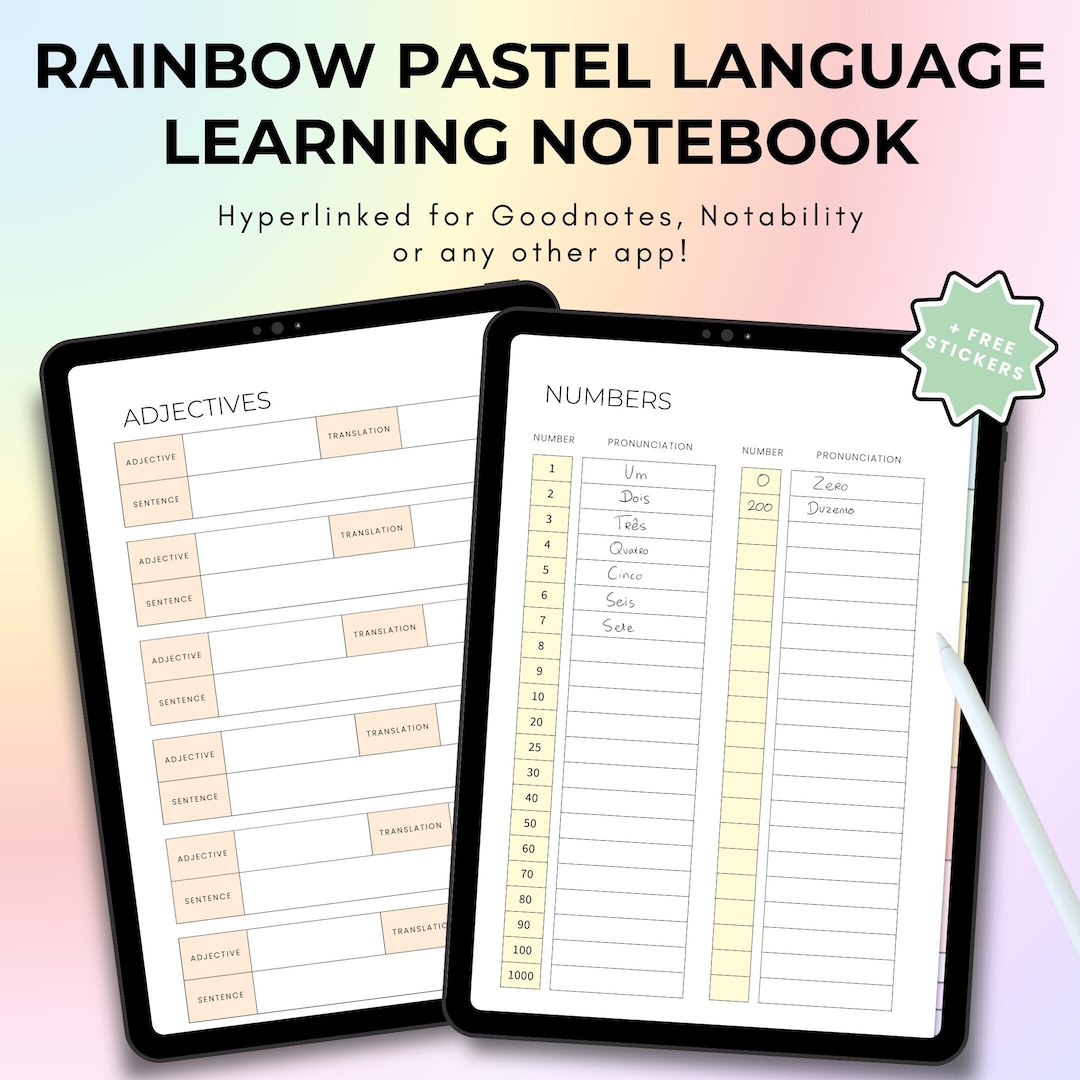 Pastel Rainbow Language Learning Notebook, Hyperlinked Journal, iPad ...