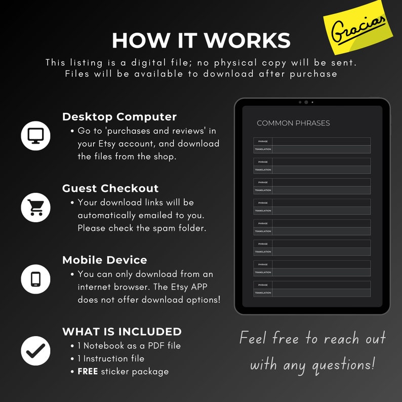 Spanish Dark Mode Language Learning Notebook, Hyperlinked Journal, iPad ...