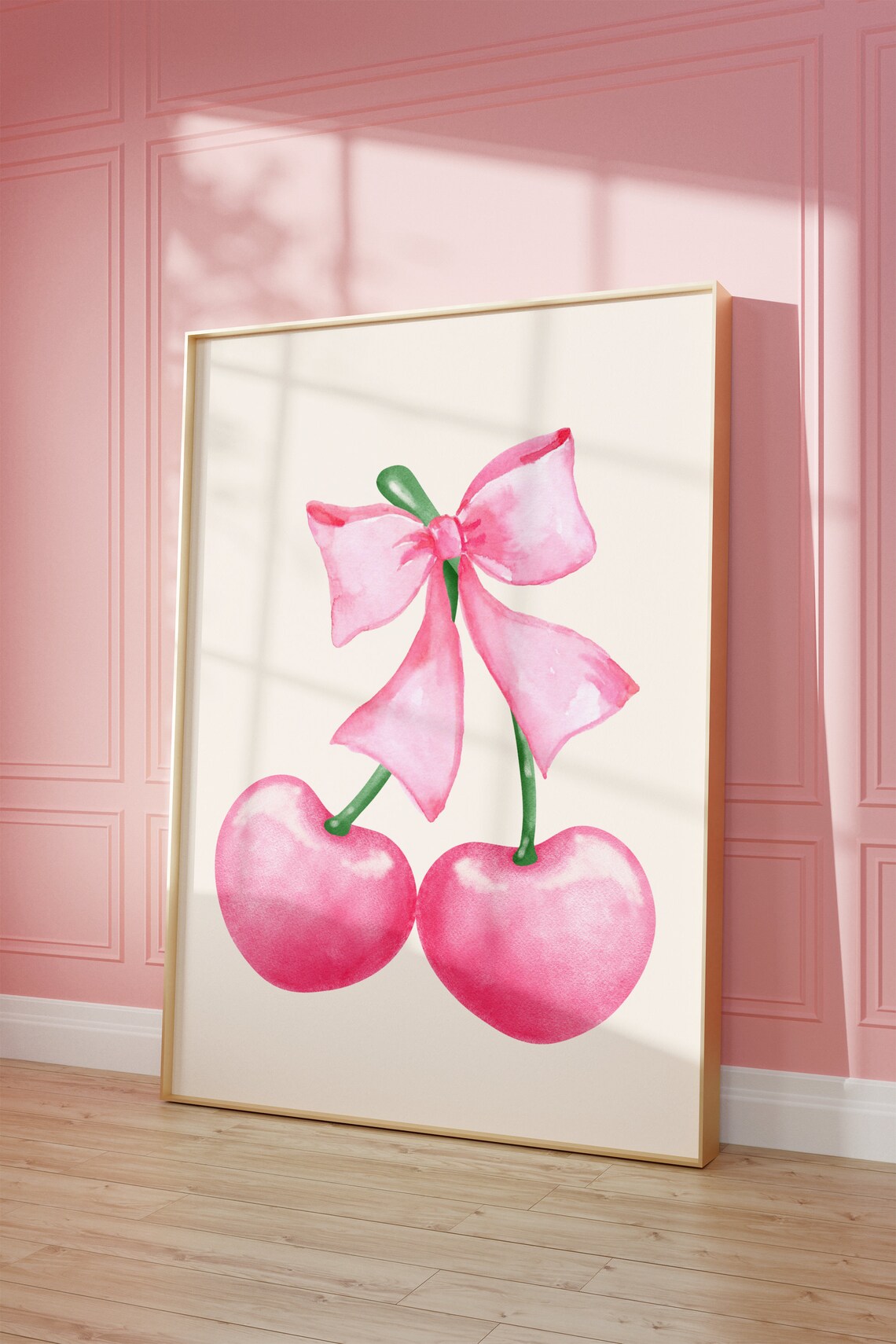 Cherry Wall Art Print, Printable Feminine Poster, Coquette Pink Bow ...