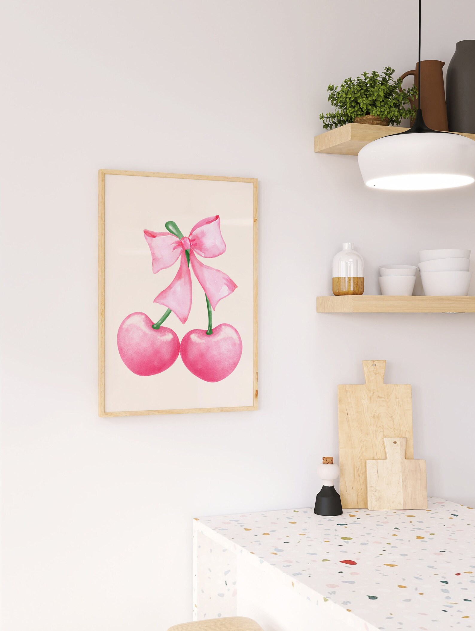 Cherry Wall Art Print, Printable Feminine Poster, Coquette Pink Bow Soft Girl Bedroom Decor ...
