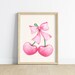 Cherry Wall Art Print, Printable Feminine Poster, Coquette Pink Bow ...