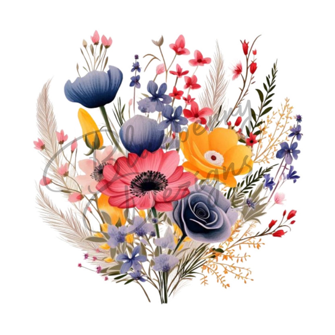 Beautiful Translucent Wildflower Bunch Sticker, Wildflowers, Wildflower ...