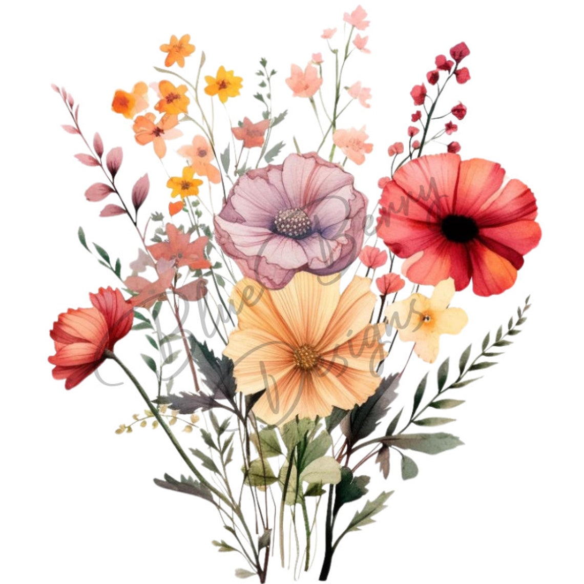 Beautiful Translucent Wildflower Bunch Sticker, Wildflowers, Wildflower ...