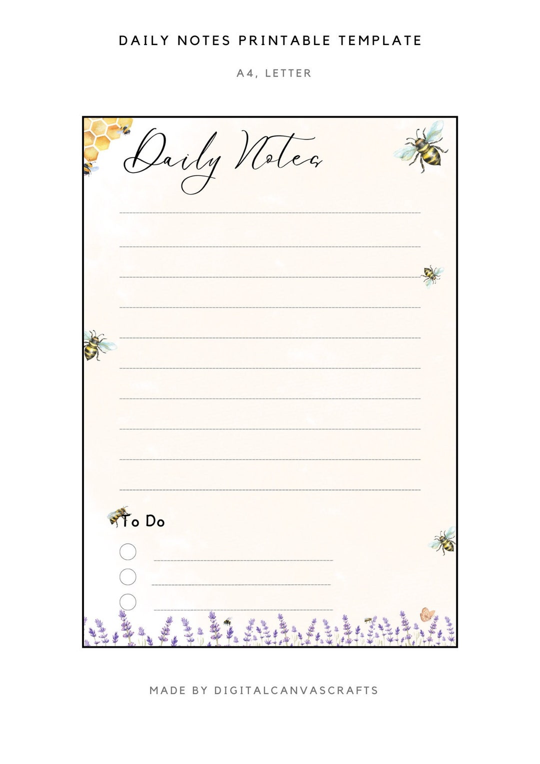 Printable Daily Notes| Minimalist | Bee Printable Daily Notes | to Do ...