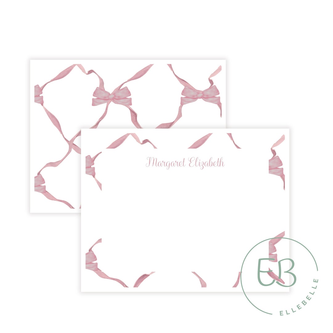 Personalized Pink Bow Stationery, Printable Notecard, Belle Mead Bow ...