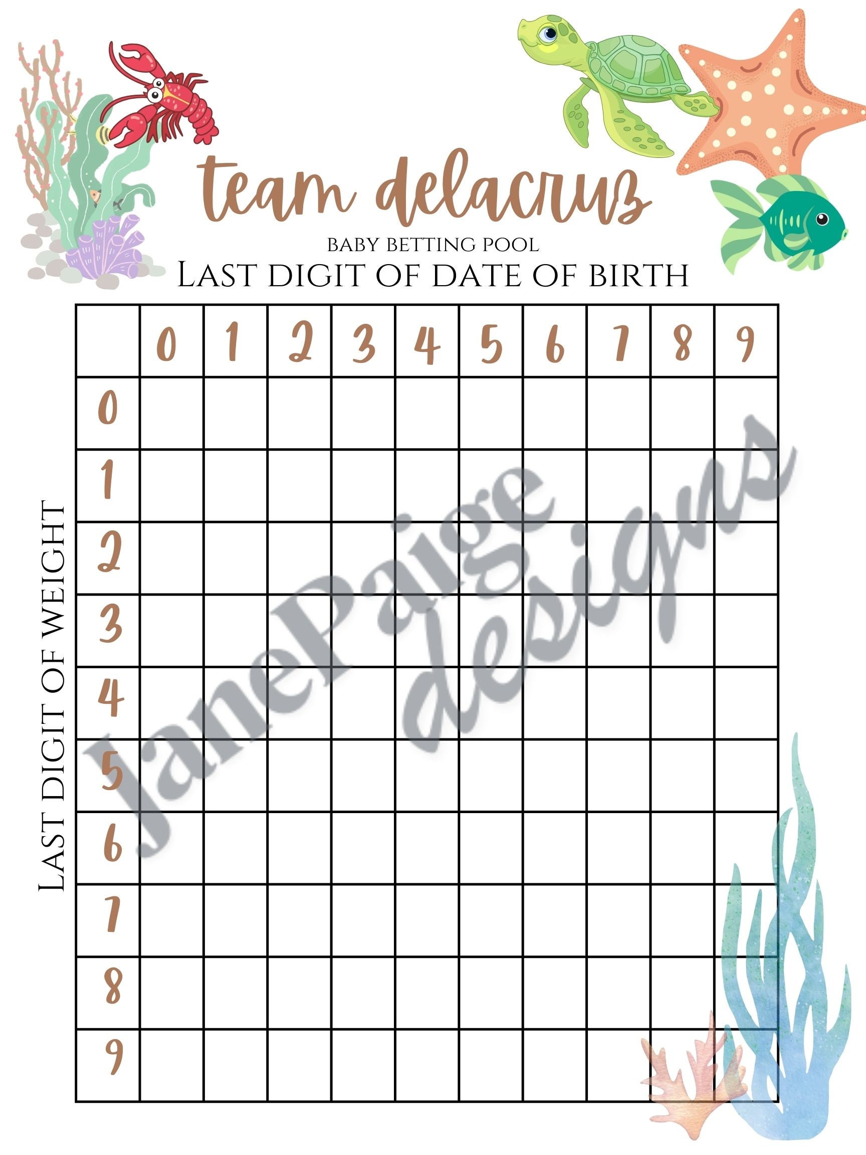 Customized Baby Betting Pool- Baby Shower Game PRINTABLE CUSTOM DESIGN ...