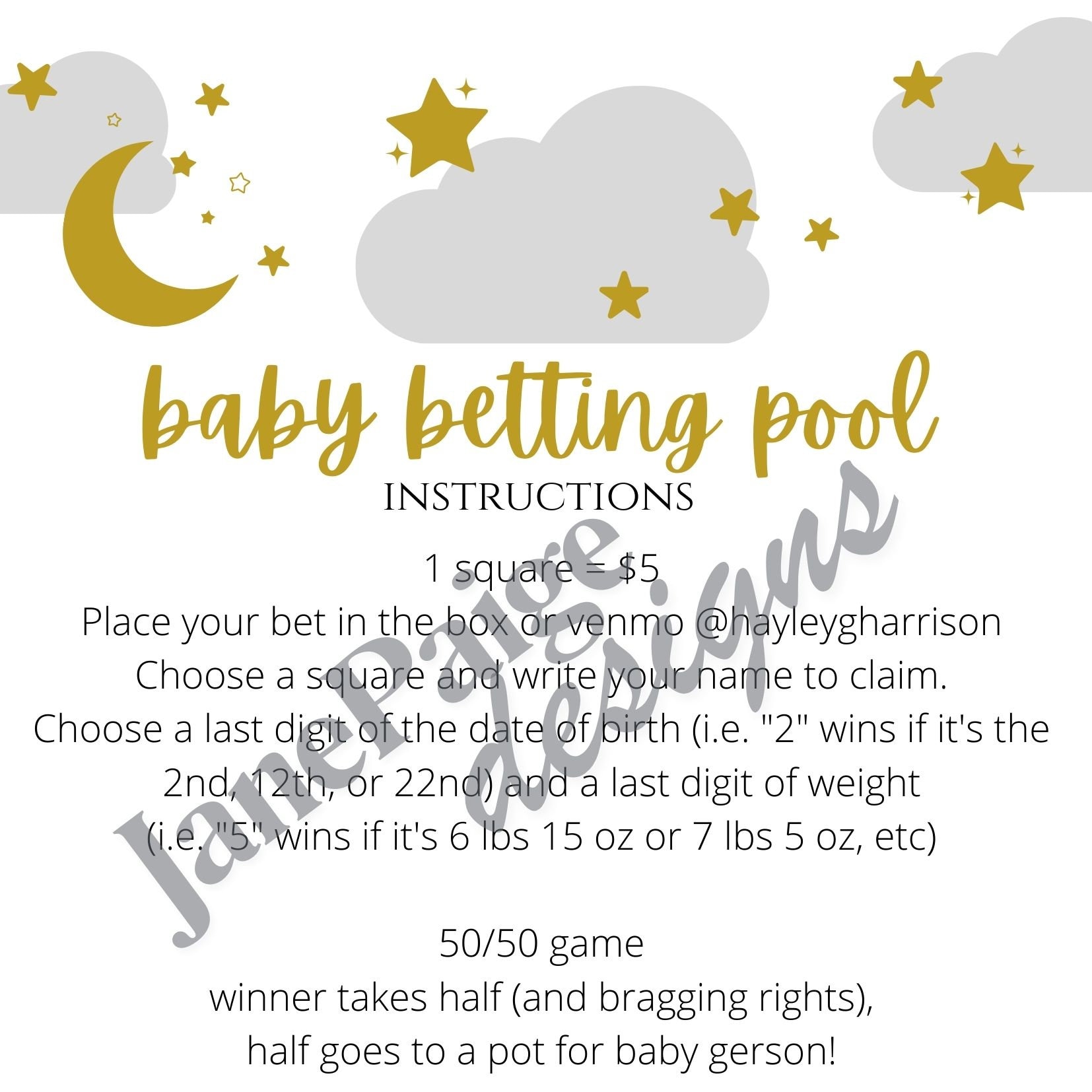 Customized Baby Betting Pool- Baby Shower Game PRINTABLE CUSTOM DESIGN ...