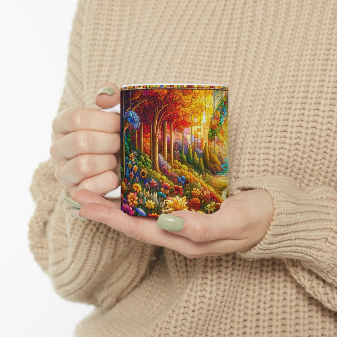 Tropical Island Ceramic Mug, 11oz Stain Glass Mimic - Etsy