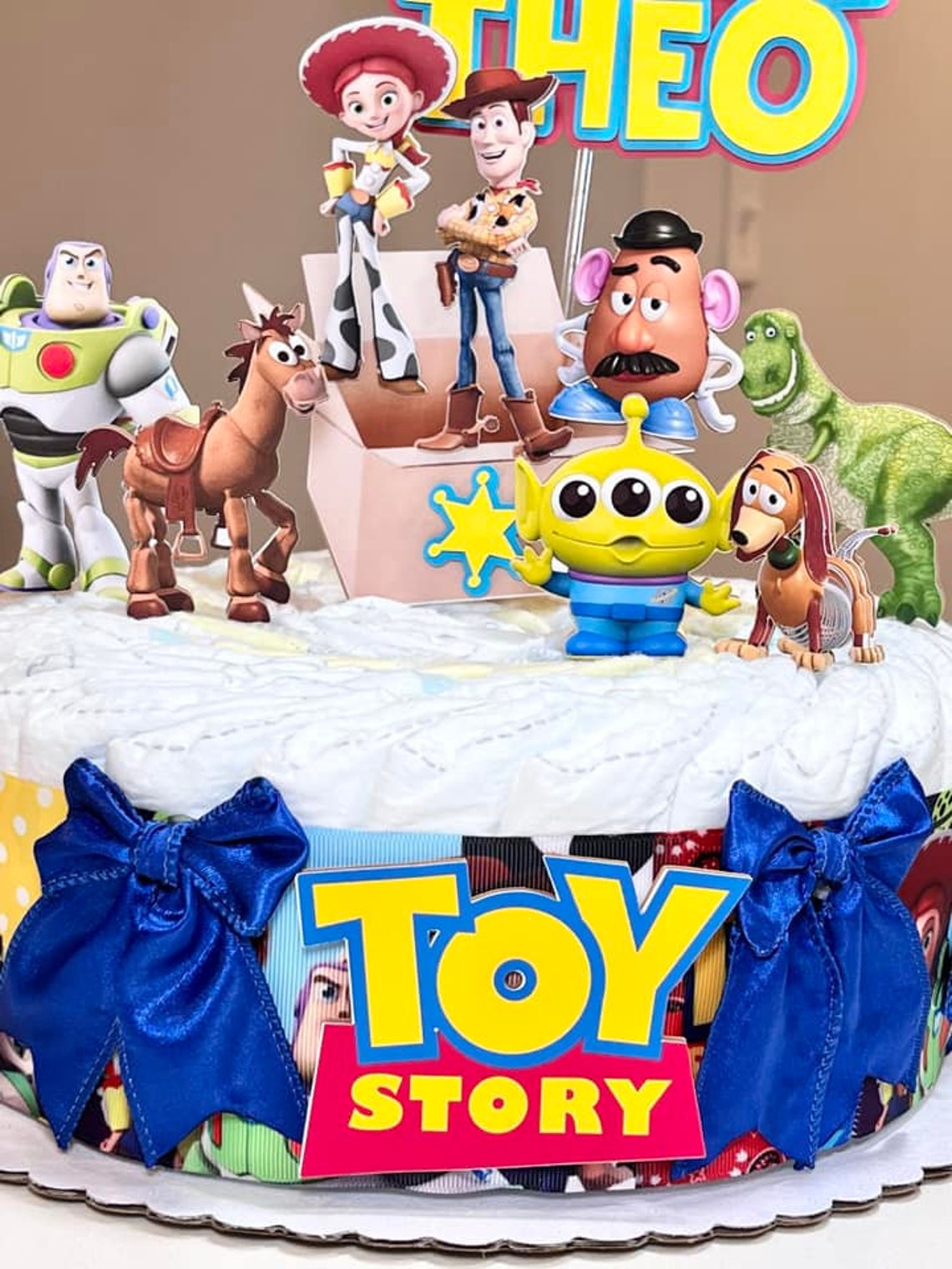 Toy Story Themed Diaper Cake: Handmade Ribbons & Personalized Topper - Etsy