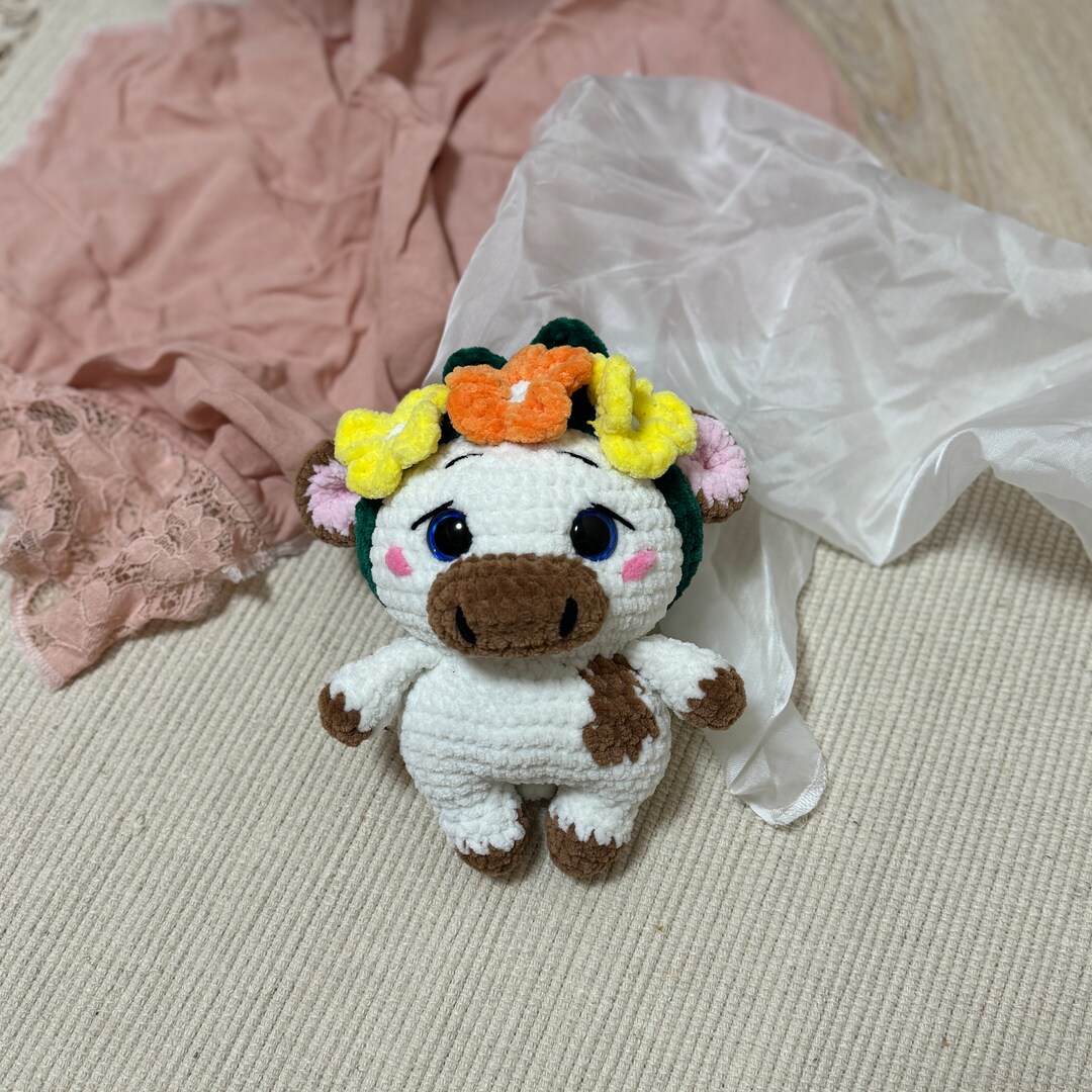 Plush, Soft, Knitted Cow Toy Toy as a Gift for Animal Lovers Farm Toy ...