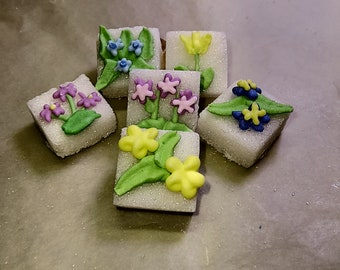 Decorative Sugar Cubes Royal Icing Flowers on Sugar Cubes Pink, Light ...