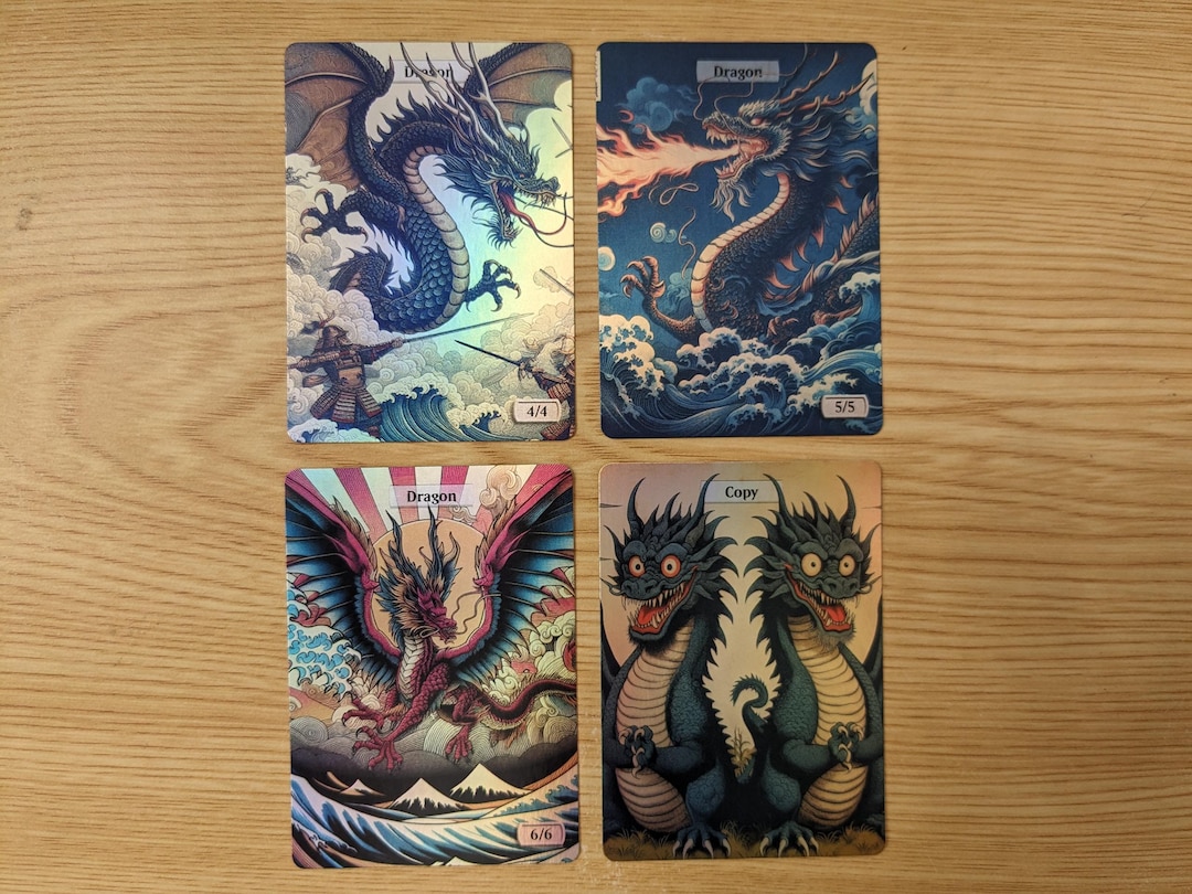 4 Foil Dragon Tokens for Magic the Gathering (angel Tokens on the Back ...