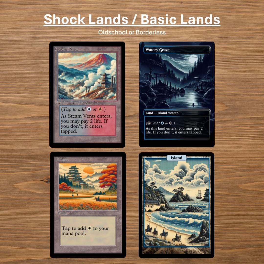 Shock Lands / Basic Lands With Old School or Borderless Frame (double ...