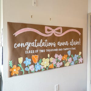 Graduation Banner | Hand Painted Party Sign - Bows and Flowers - Girly ...