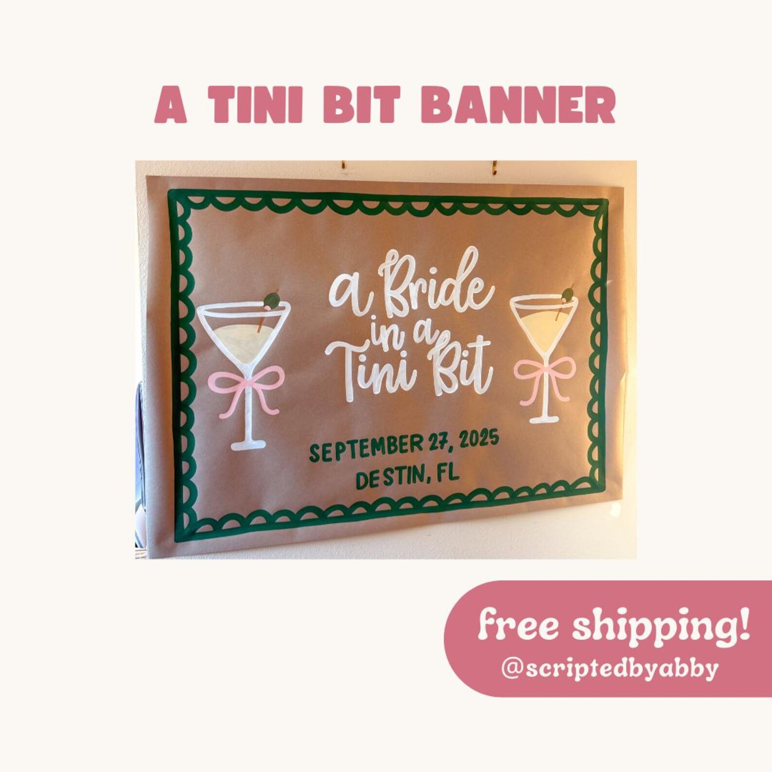 Bride in a Tini Bit Banner | Martini Theme, Custom Wording, Brown Paper ...