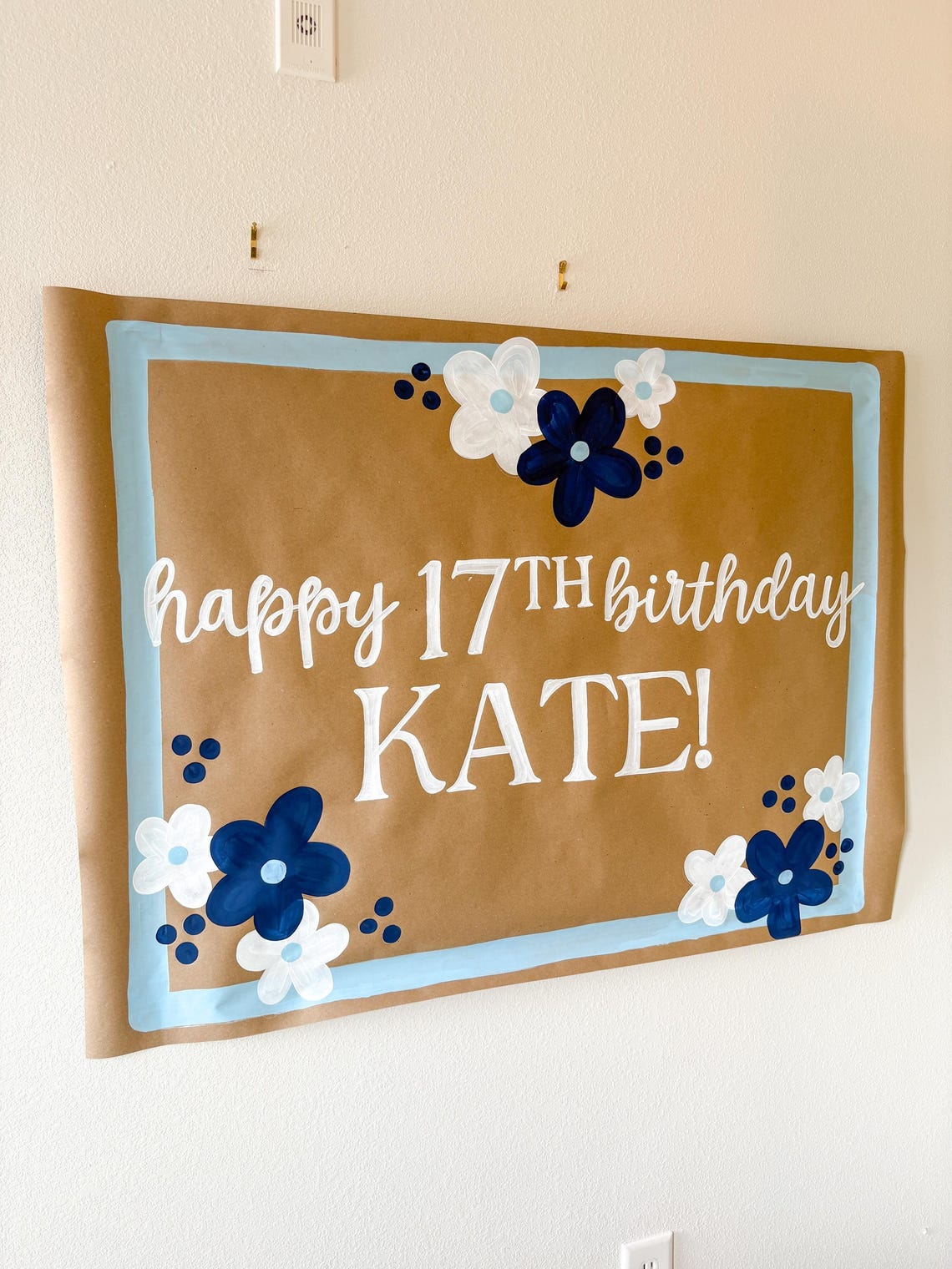 Floral Birthday Banner | Hand Painted Party Sign - Custom Brown Paper ...
