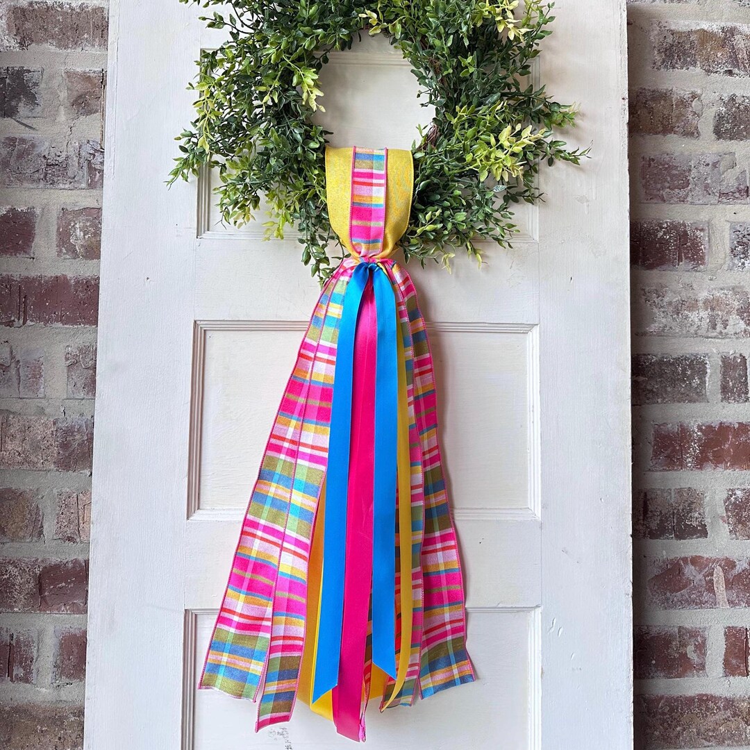 Plaid Wreath Sash With Ribbon Spring Summer Front Door Decor Handmade ...