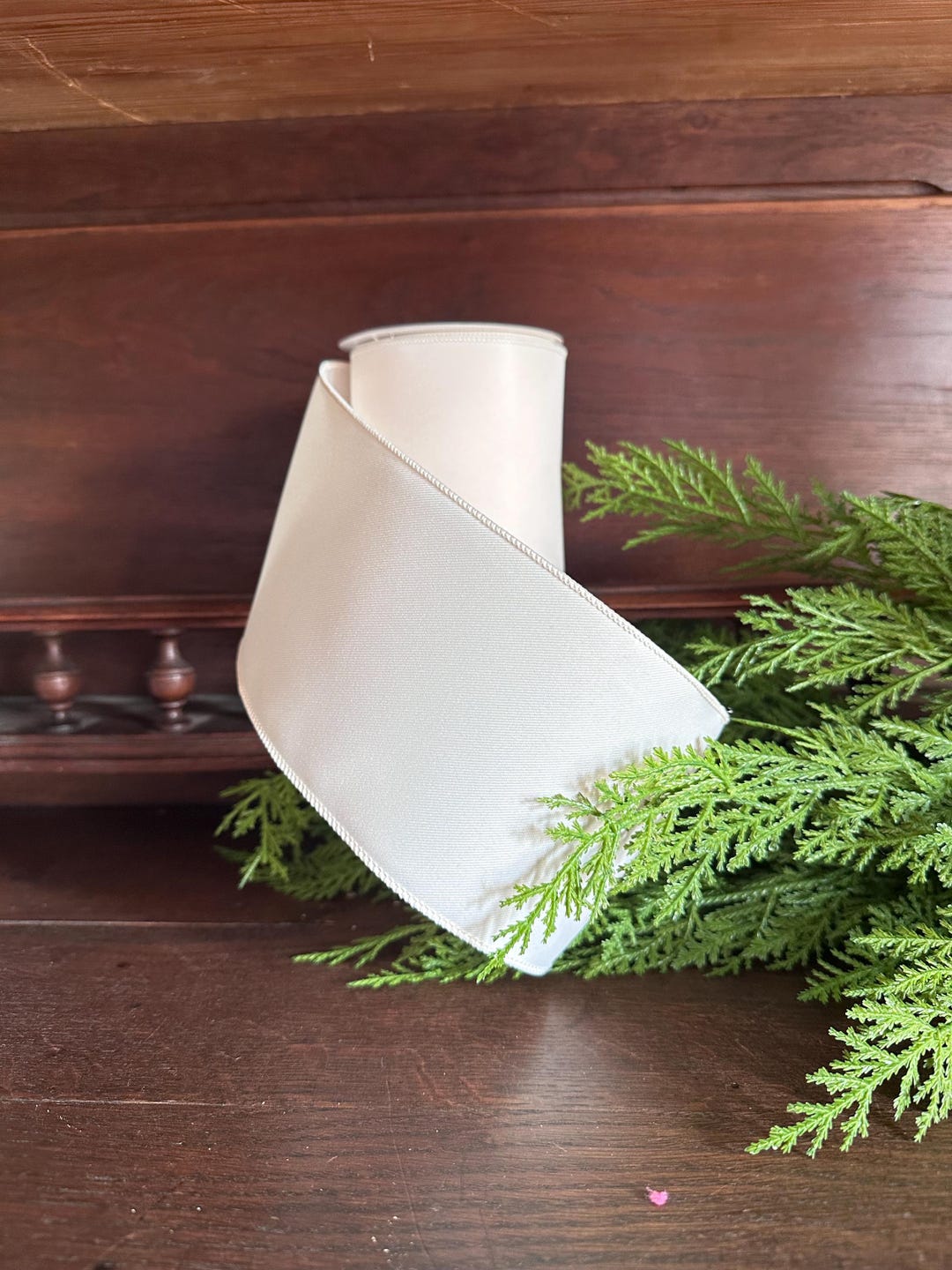 Ivory Wired Ribbon for Wreaths Supply Bow Making Gift Wrapping Wedding ...