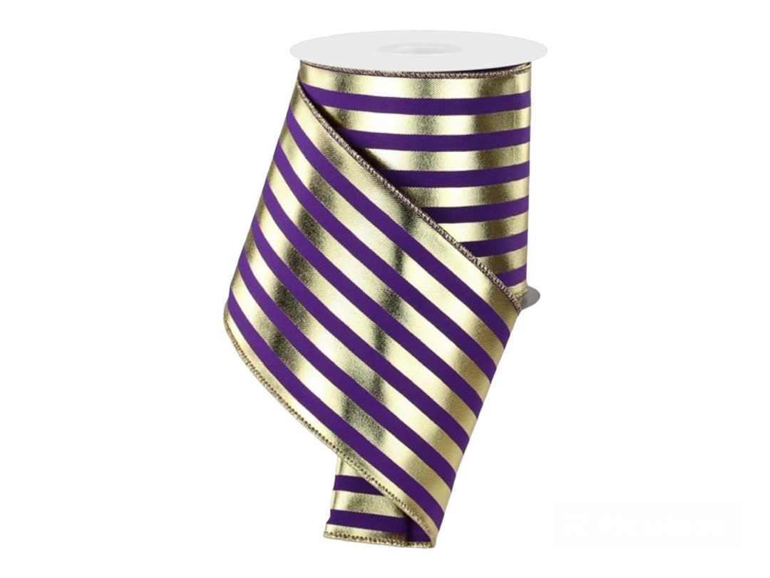 Purple and Gold Striped Ribbon, Mardi Gras Ribbon, LSU Tigers, 4 Wire ...
