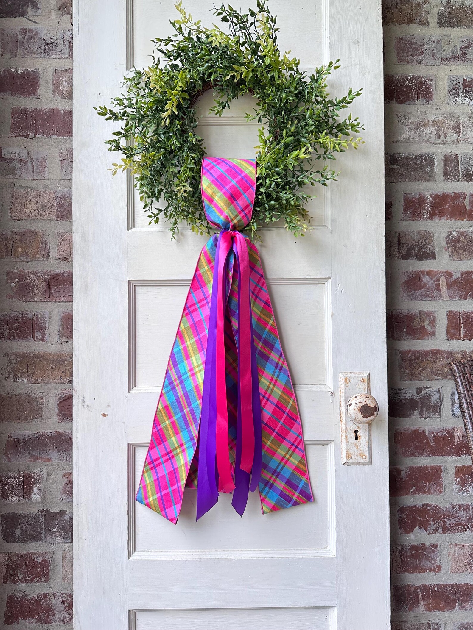 Plaid Wreath Sash With Ribbon Spring Summer Front Door Decor Handmade ...