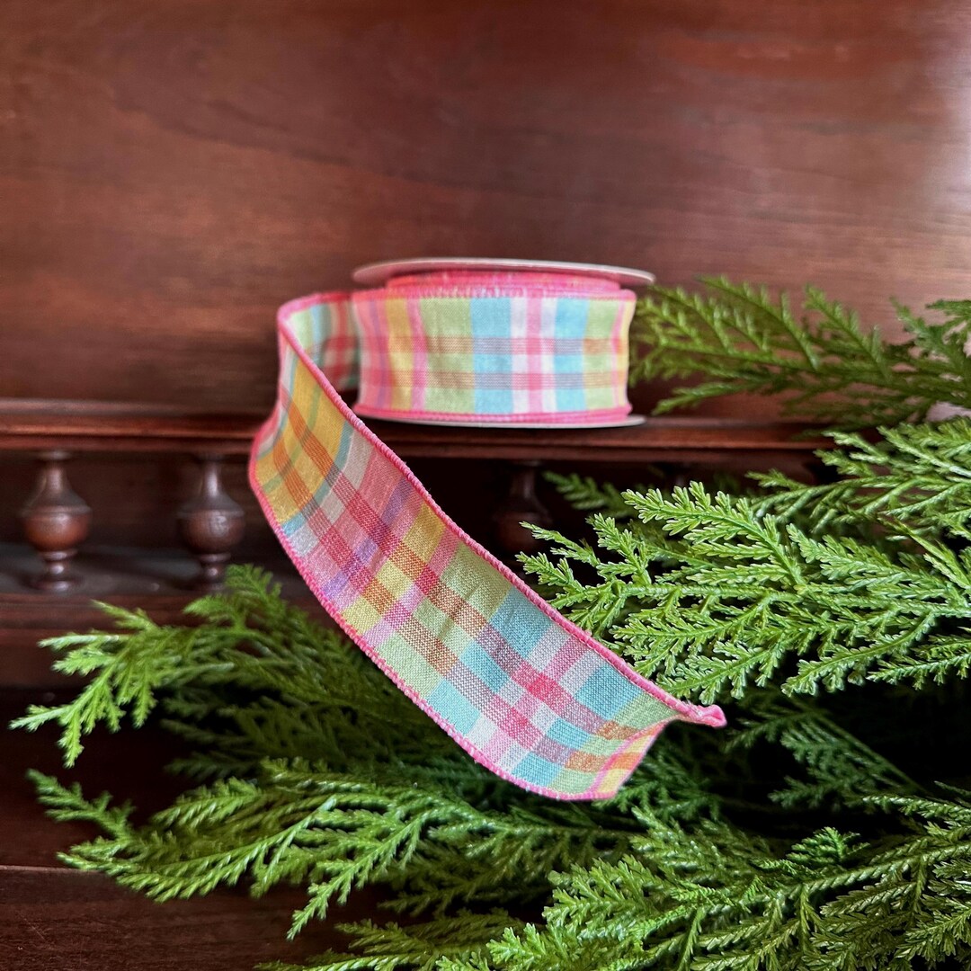 Pastel Faux Dupioni Plaid Ribbon, 1.5” Wired Spring Ribbon for DYI ...