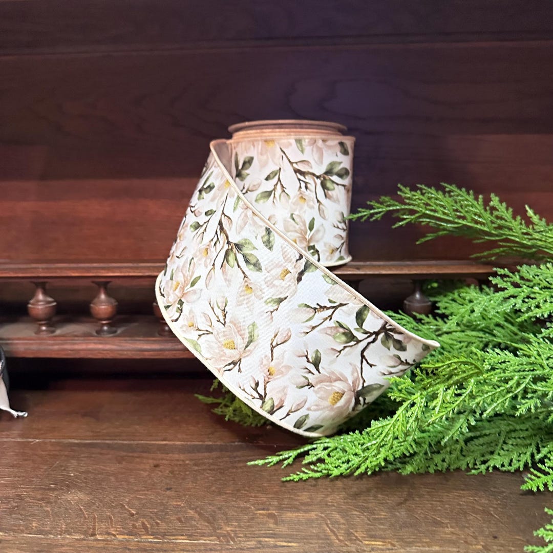 Magnolia Wired Ribbon 4 Inch Floral Craft Ribbon for Bows Wreath Making ...